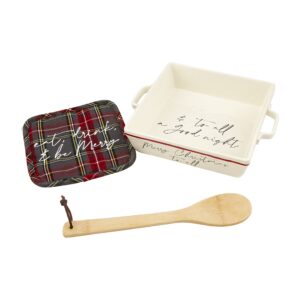 mud pie christmas baker and tartan towel set, 8.75" x 10.25"