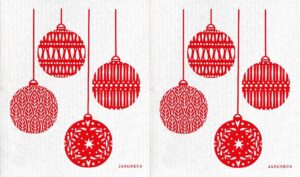 swedish dishcloth/sponge cloths: packs of christmas holiday tree (2-pack red baubles ornaments)