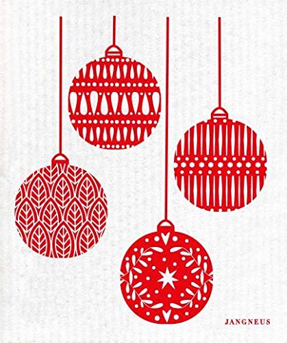 Swedish Dishcloth/Sponge Cloths: Packs of Christmas Holiday Tree (2-Pack Red Baubles Ornaments)