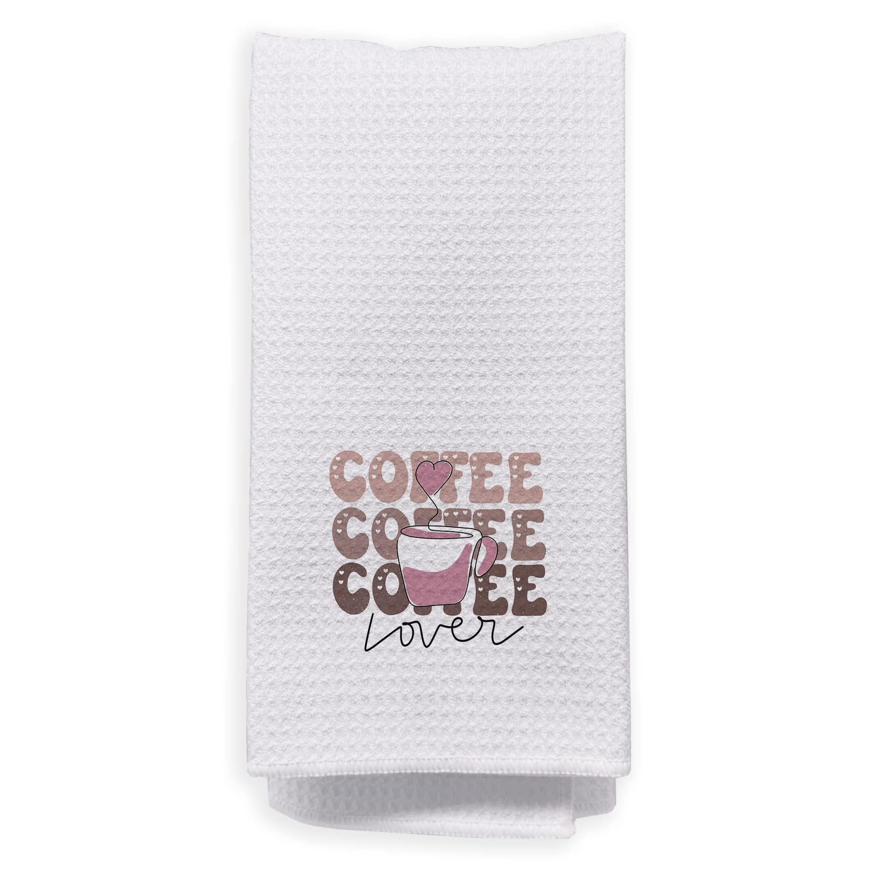 NEGIGA Coffee Heart Cup Love Reusable Waffle Weave Dish Cloth Towel 24x16 Inch,Coffee Theme Decor Decorative Dish Towel for Cooking Drying Cleaning