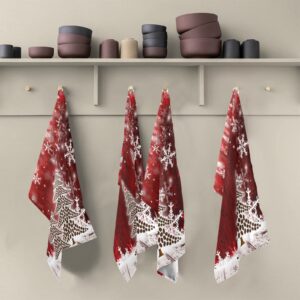 Exnundod Kitchen Dish Towels Christmas Tree Set of 4,Kitchen Towels Snowflake Hanging Dish Cloth Reusable Cleaning Dishcloth Drying Wiping Decorative 18x28inch