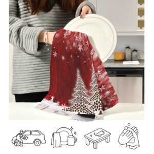 Exnundod Kitchen Dish Towels Christmas Tree Set of 4,Kitchen Towels Snowflake Hanging Dish Cloth Reusable Cleaning Dishcloth Drying Wiping Decorative 18x28inch