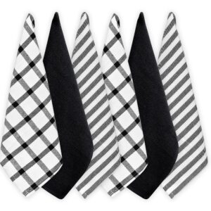 Black Kitchen Towels - Linen Dish Towels - Black and White Striped Kitchen Towels - Farmhouse Dish Towels - Black Cotton Dish Towels Machine Washable, Linen Collection Bar Dish Towels 6 Pack, 16X27