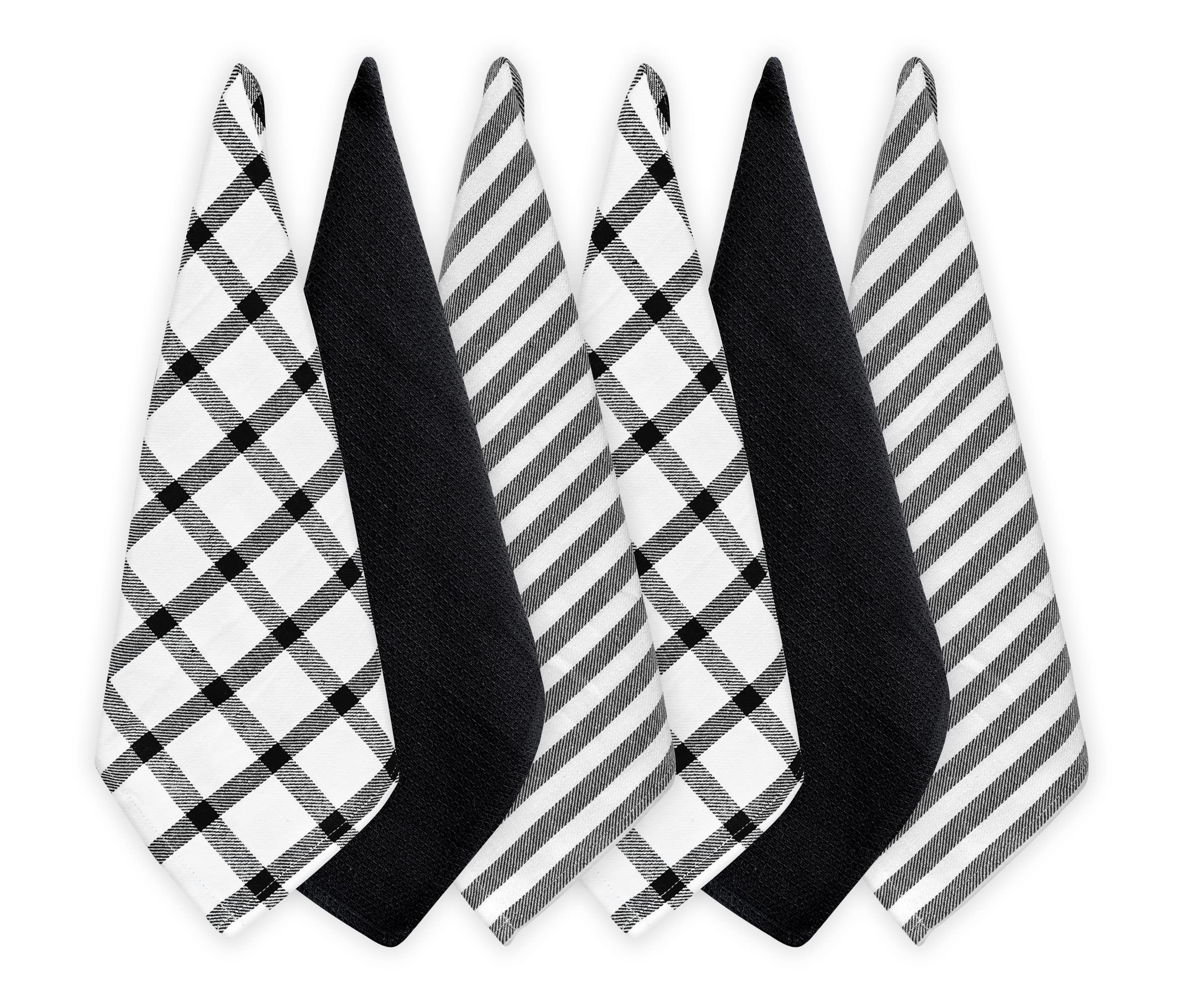 Black Kitchen Towels - Linen Dish Towels - Black and White Striped Kitchen Towels - Farmhouse Dish Towels - Black Cotton Dish Towels Machine Washable, Linen Collection Bar Dish Towels 6 Pack, 16X27