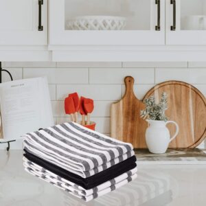 Black Kitchen Towels - Linen Dish Towels - Black and White Striped Kitchen Towels - Farmhouse Dish Towels - Black Cotton Dish Towels Machine Washable, Linen Collection Bar Dish Towels 6 Pack, 16X27