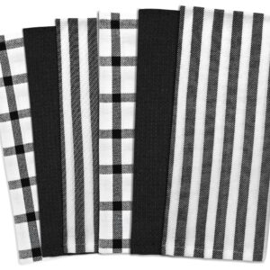 Black Kitchen Towels - Linen Dish Towels - Black and White Striped Kitchen Towels - Farmhouse Dish Towels - Black Cotton Dish Towels Machine Washable, Linen Collection Bar Dish Towels 6 Pack, 16X27