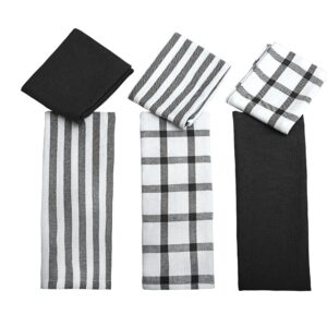 Black Kitchen Towels - Linen Dish Towels - Black and White Striped Kitchen Towels - Farmhouse Dish Towels - Black Cotton Dish Towels Machine Washable, Linen Collection Bar Dish Towels 6 Pack, 16X27