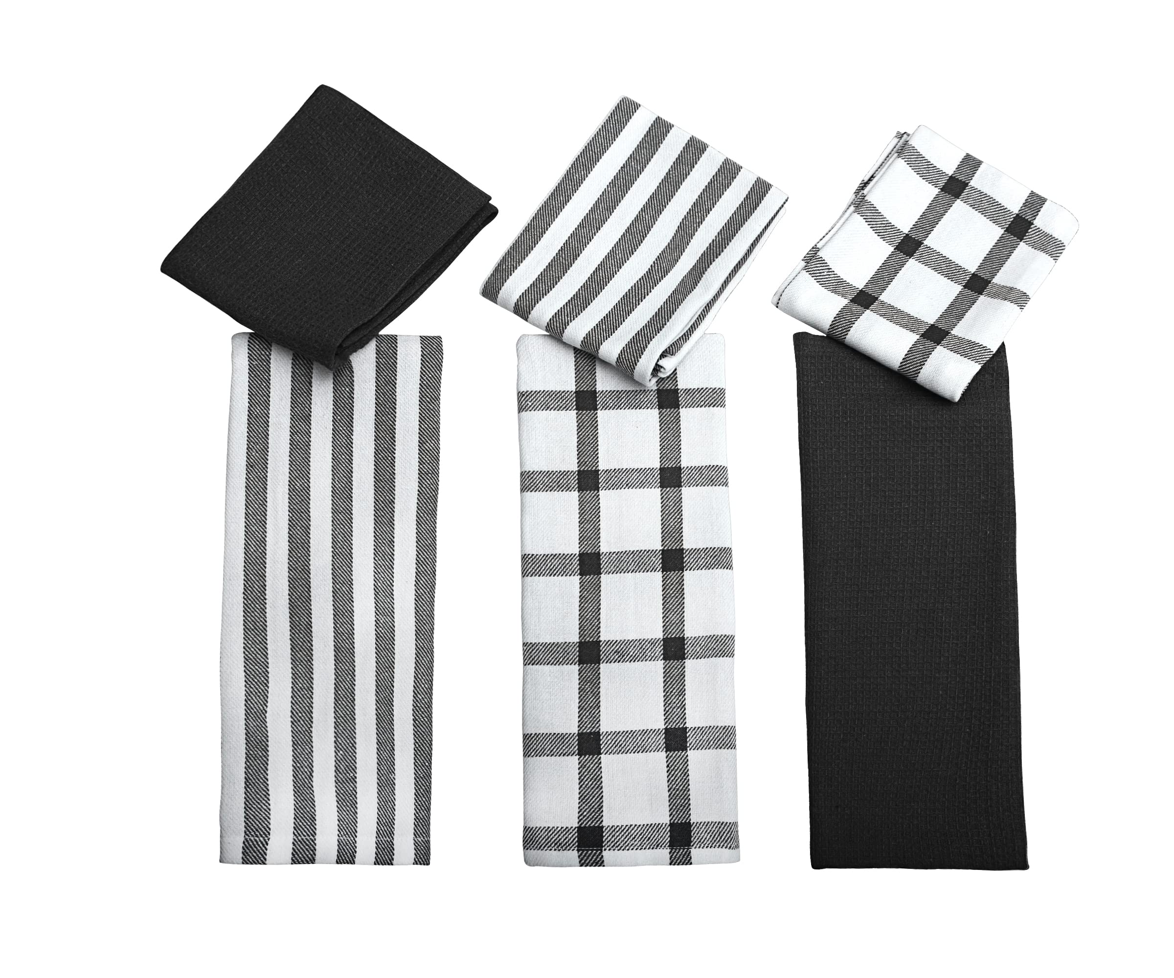 Black Kitchen Towels - Linen Dish Towels - Black and White Striped Kitchen Towels - Farmhouse Dish Towels - Black Cotton Dish Towels Machine Washable, Linen Collection Bar Dish Towels 6 Pack, 16X27