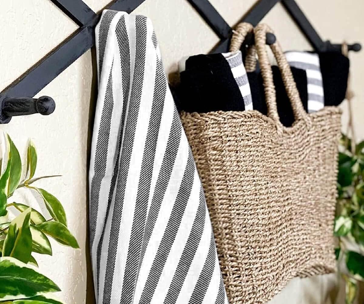 Black Kitchen Towels - Linen Dish Towels - Black and White Striped Kitchen Towels - Farmhouse Dish Towels - Black Cotton Dish Towels Machine Washable, Linen Collection Bar Dish Towels 6 Pack, 16X27