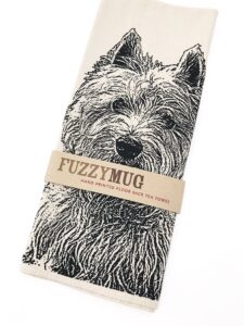 westie, west highland terrier tea towel in black - hand printed flour sack tea towel, dish towel, kitchen towel