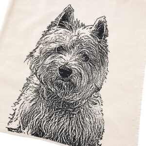 Westie, West Highland Terrier Tea Towel in Black - Hand Printed Flour Sack Tea Towel, Dish Towel, Kitchen Towel