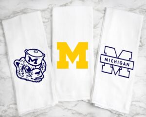 makinit gifts flour sack towel michigan 3 piece tea towel set 27" x 27" trifolded 100% cotton highly absorbent kitchen dish towel