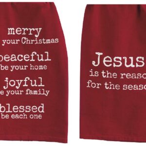 2 Piece Red White Holiday Kitchen Towel Bundle, Merry Be Your Christmas and Jesus Is The Reason