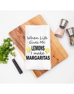 when life give me lemons i make margaritas - dish towel kitchen tea towel funny saying humorous flour sack towels great housewarming gift 28 inch by 28 inch, 100% cotton, multi-purpose towel