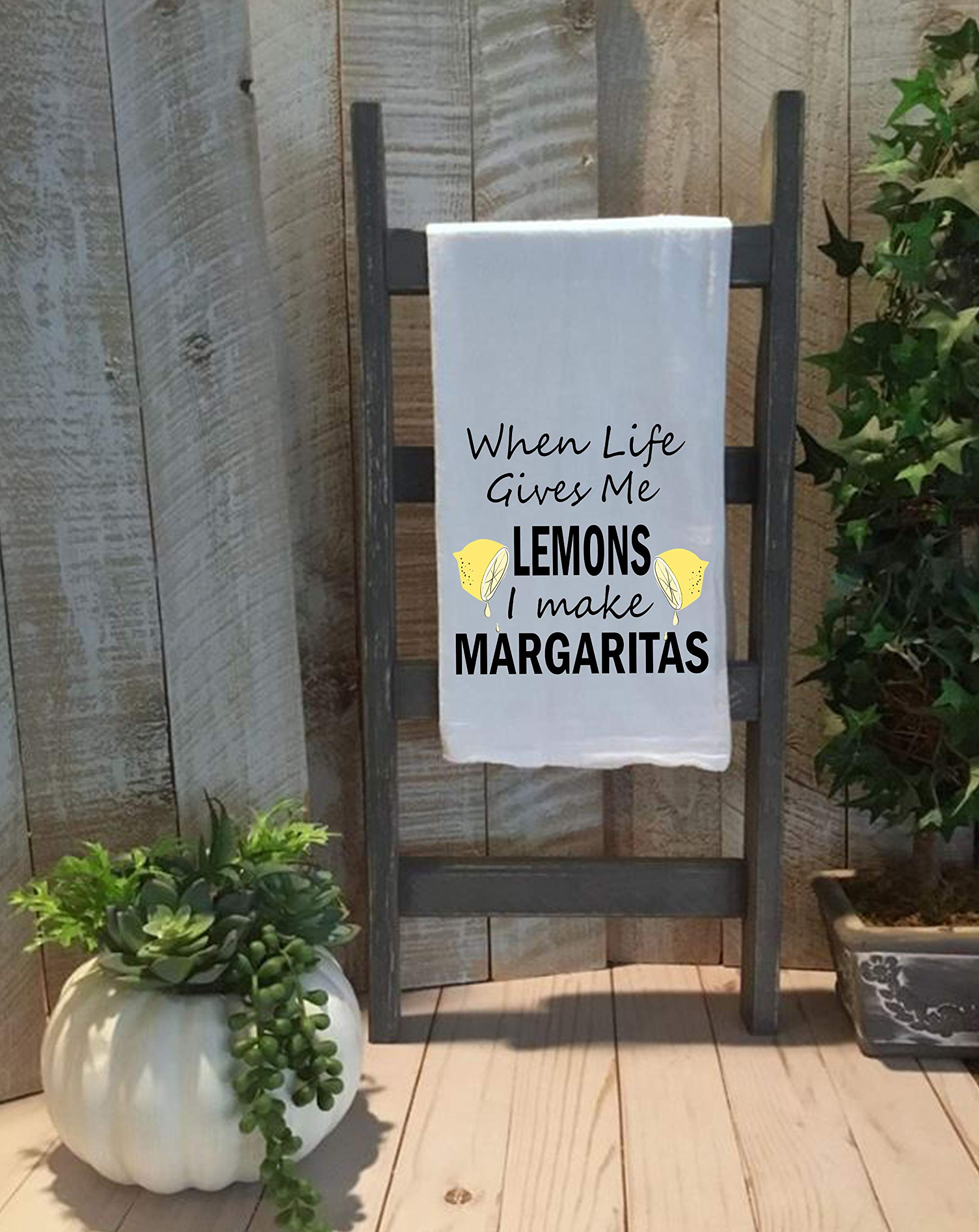 When Life give me Lemons i Make Margaritas - Dish Towel Kitchen Tea Towel Funny Saying Humorous Flour Sack Towels Great Housewarming Gift 28 inch by 28 inch, 100% Cotton, Multi-Purpose Towel