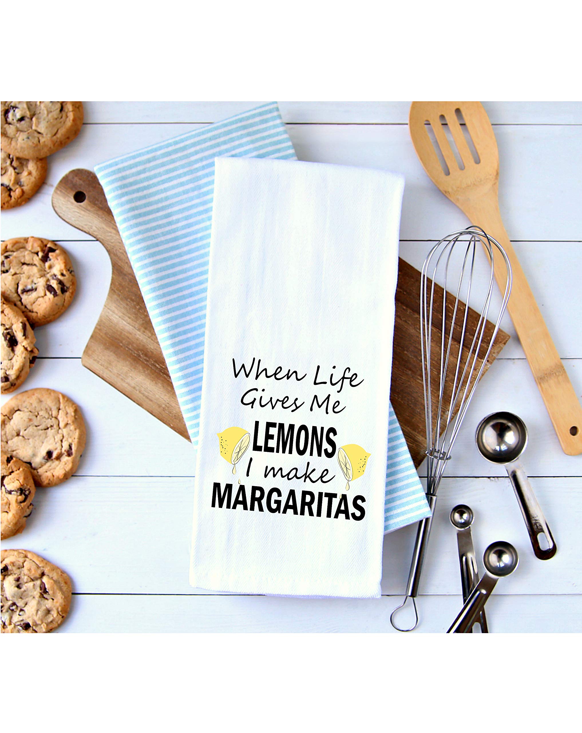 When Life give me Lemons i Make Margaritas - Dish Towel Kitchen Tea Towel Funny Saying Humorous Flour Sack Towels Great Housewarming Gift 28 inch by 28 inch, 100% Cotton, Multi-Purpose Towel