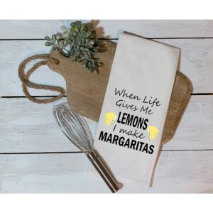 When Life give me Lemons i Make Margaritas - Dish Towel Kitchen Tea Towel Funny Saying Humorous Flour Sack Towels Great Housewarming Gift 28 inch by 28 inch, 100% Cotton, Multi-Purpose Towel