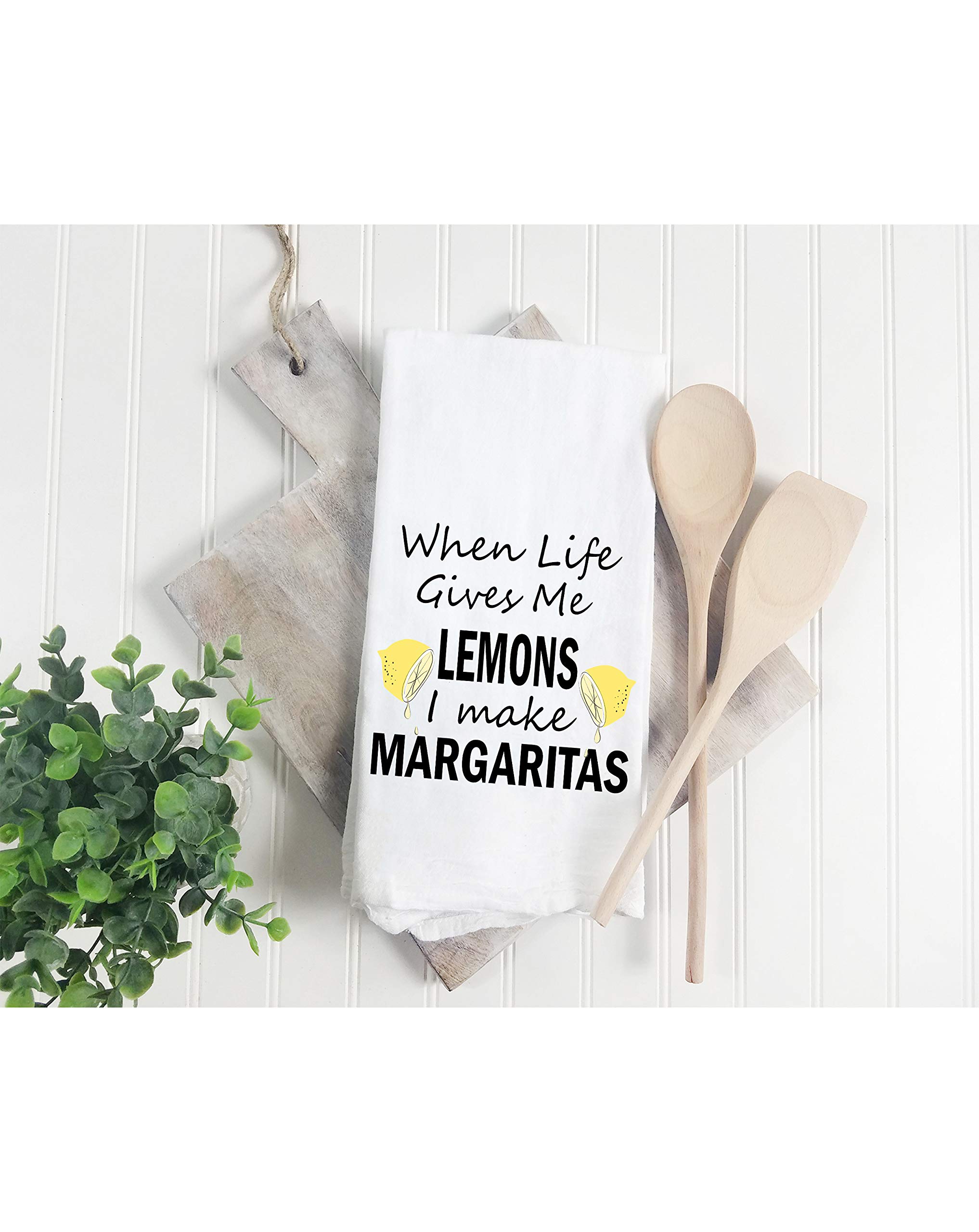 When Life give me Lemons i Make Margaritas - Dish Towel Kitchen Tea Towel Funny Saying Humorous Flour Sack Towels Great Housewarming Gift 28 inch by 28 inch, 100% Cotton, Multi-Purpose Towel