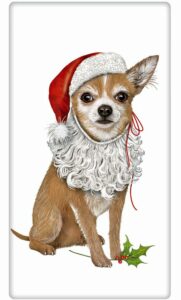 mary lake thompson chihuahua christmas santa dog 100% cotton flour sack dish tea towel 30" x 30"