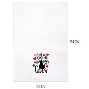 QODUNG Just a Girl Who Loves Cats Soft Absorbent Kitchen Towels Dishcloths 16x24 Inch,Funny Cat Decorative Absorbent Drying Cloth Hand Towels Tea Towels for Bathroom Kitchen,Cat Lovers Girls Gifts