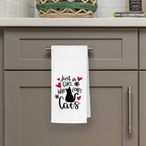 QODUNG Just a Girl Who Loves Cats Soft Absorbent Kitchen Towels Dishcloths 16x24 Inch,Funny Cat Decorative Absorbent Drying Cloth Hand Towels Tea Towels for Bathroom Kitchen,Cat Lovers Girls Gifts