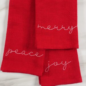 KAF Home Embroidered Holiday Kitchen Towels - Set of 4-100% Cotton, Enzyme Washed Slub, 18" x 28" (Merry)