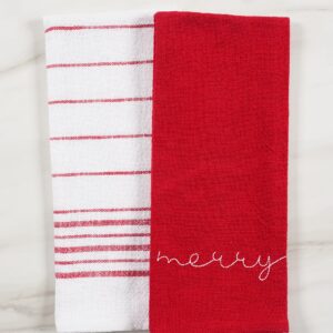 KAF Home Embroidered Holiday Kitchen Towels - Set of 4-100% Cotton, Enzyme Washed Slub, 18" x 28" (Merry)