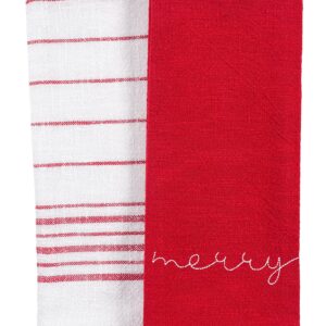 KAF Home Embroidered Holiday Kitchen Towels - Set of 4-100% Cotton, Enzyme Washed Slub, 18" x 28" (Merry)