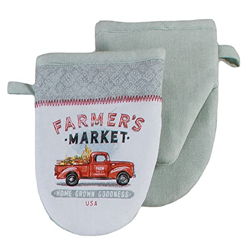 Kay Dee Designs Farm Market 4 Piece Red Truck Kitchen Linen Bundle, 2 Towels and 2 Grabber Mitts