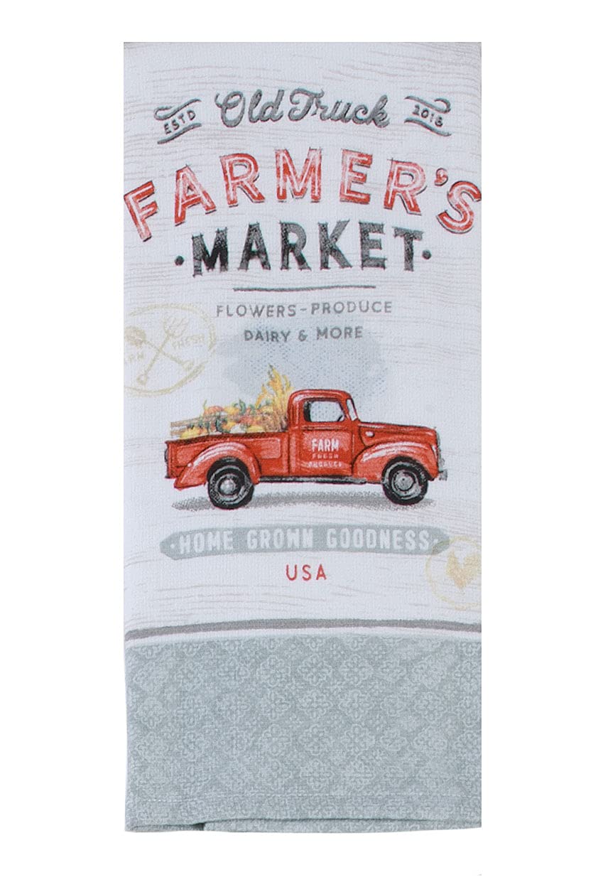 Kay Dee Designs Farm Market 4 Piece Red Truck Kitchen Linen Bundle, 2 Towels and 2 Grabber Mitts