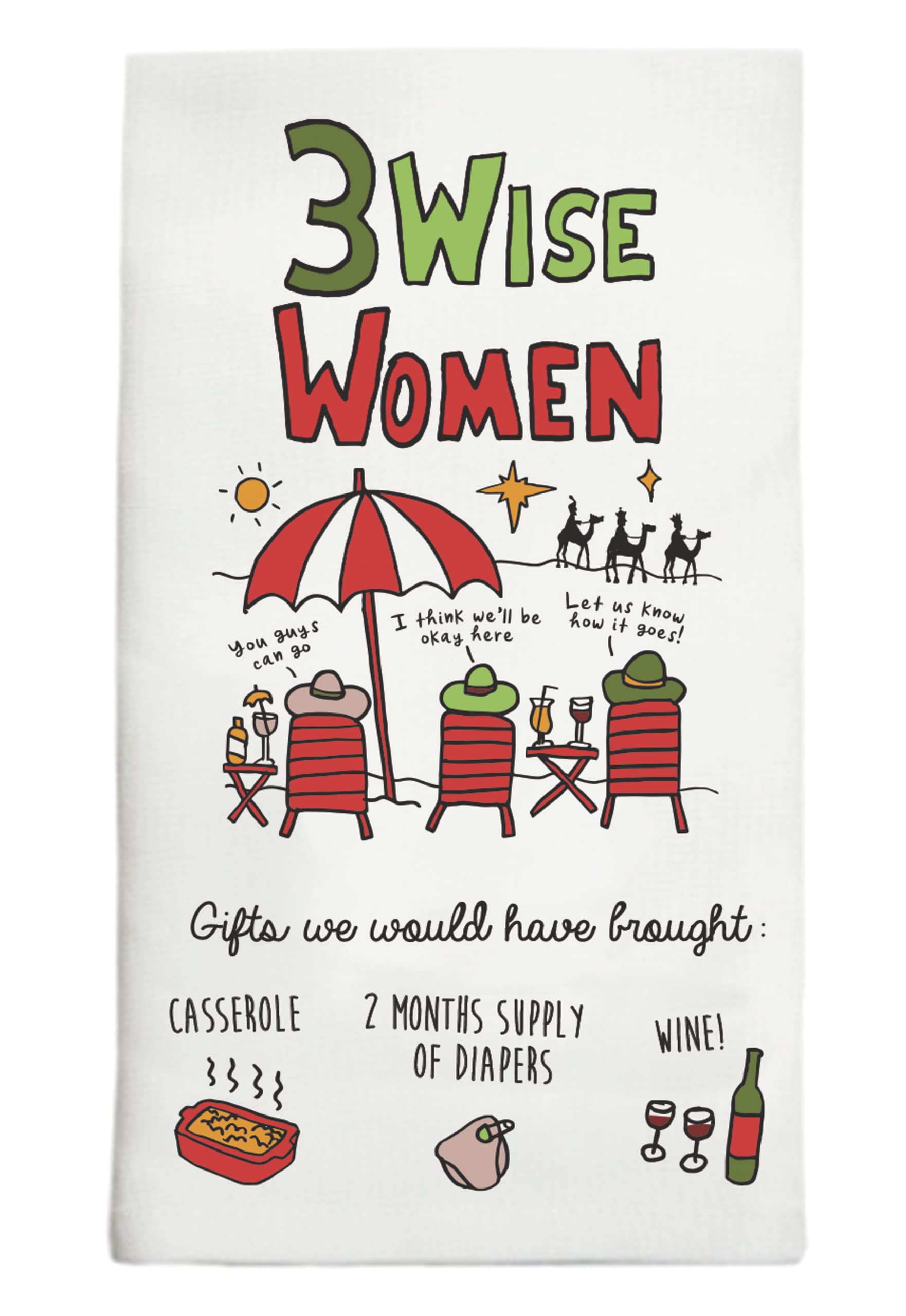 Enesco Our Name is Mud Three Wise Women at The Beach Tea Towel Dish Cloth, 18 x 28 Inch, Multicolor