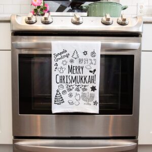 Funny Jewish Holiday Kitchen Towel, Hanukkah and Shabbat Jewish Holiday Gift for Housewarming or Hostess, Handmade Dish Towel (Chrismukkah)