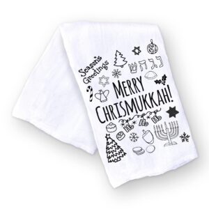 Funny Jewish Holiday Kitchen Towel, Hanukkah and Shabbat Jewish Holiday Gift for Housewarming or Hostess, Handmade Dish Towel (Chrismukkah)