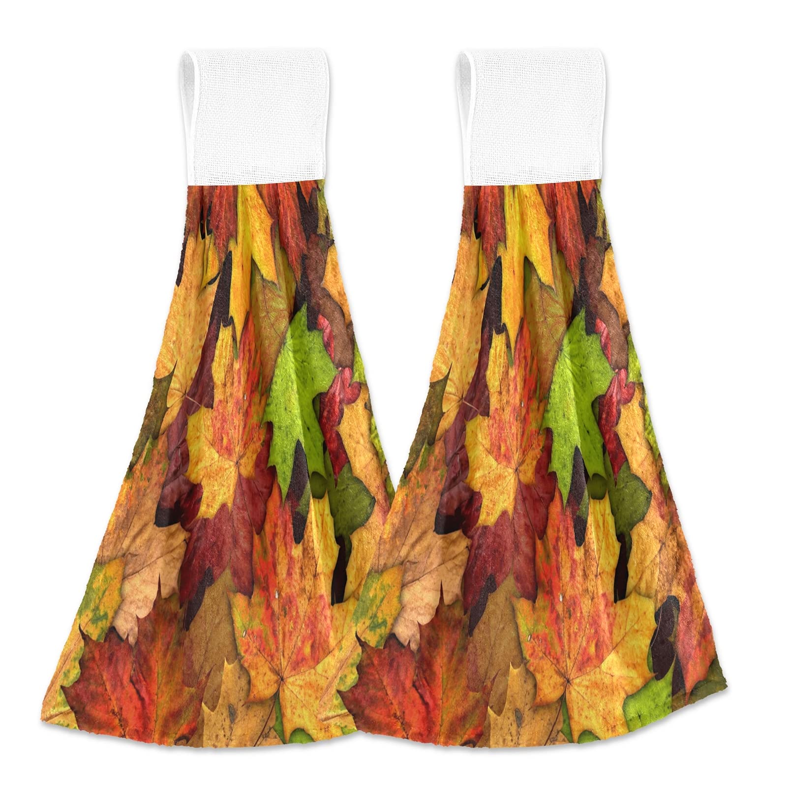 Autumn Maple Leaves Hanging Kitchen Towel Fall Leaf Tree Dish Cloth Tie Towels Set of 2 Hand Towel Tea Bar Dry Towel Absorbent Fast Drying for Bathroom Laundry Room Decor