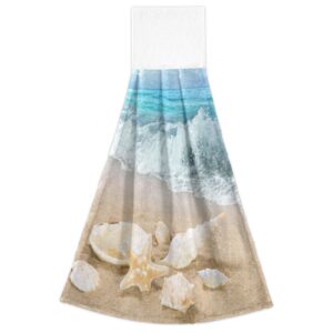 Sea Beach Shells Starfish Kitchen Hanging Towel 12 x 17 Inch Ocean Shore Saeshell Hand Tie Towels Set 2 Pcs Tea Bar Dish Cloths Dry Towel Soft Absorbent Durable for Bathroom Laundry Room Decor