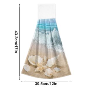 Sea Beach Shells Starfish Kitchen Hanging Towel 12 x 17 Inch Ocean Shore Saeshell Hand Tie Towels Set 2 Pcs Tea Bar Dish Cloths Dry Towel Soft Absorbent Durable for Bathroom Laundry Room Decor