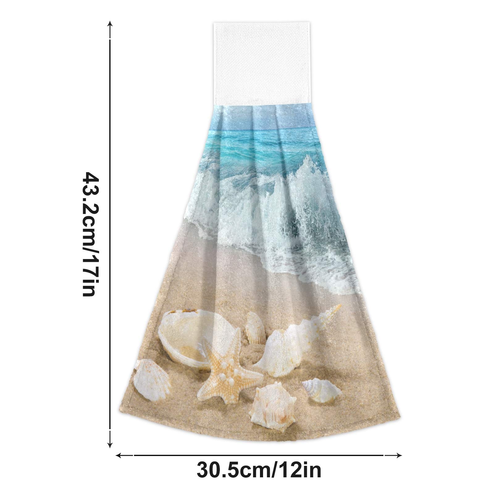 Sea Beach Shells Starfish Kitchen Hanging Towel 12 x 17 Inch Ocean Shore Saeshell Hand Tie Towels Set 2 Pcs Tea Bar Dish Cloths Dry Towel Soft Absorbent Durable for Bathroom Laundry Room Decor