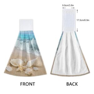 Sea Beach Shells Starfish Kitchen Hanging Towel 12 x 17 Inch Ocean Shore Saeshell Hand Tie Towels Set 2 Pcs Tea Bar Dish Cloths Dry Towel Soft Absorbent Durable for Bathroom Laundry Room Decor