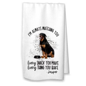 the creating studio personalized rottweiler kitchen towel, rottweiler gift, housewarming gift hostess gift always watching you (rottweiler with name)