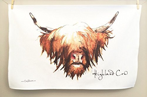 Clare Baird Creations Tea Towel in a Highland Cow Design