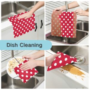 Kigai Red Polka Dot Kitchen Cloth Dish Towels, Super Absorbent Nonstick Oil Washable Cleaning Cloth for Washing Dishes Wipe Glass Home Kitchen Household Supplies 6 Pack