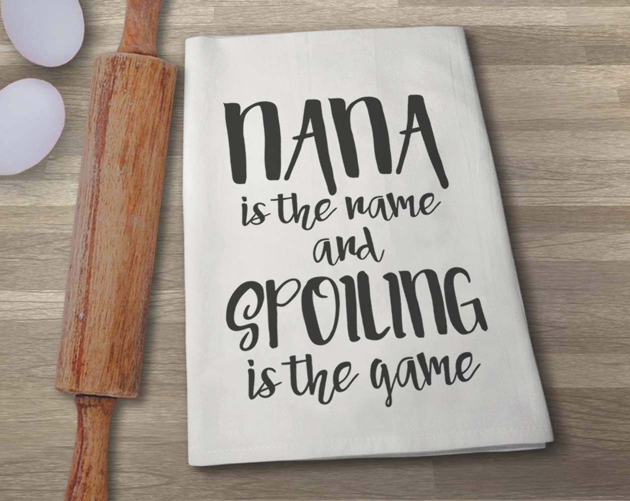 Honey Dew Gifts, Nana is The Name and Spoiling is The Game, Cotton Flour Sack Dish Towels, 27 x 27 Inch, Made in USA, Kitchen Towel, Grandma Gifts, Nana Gifts, Grandparents Day Gift