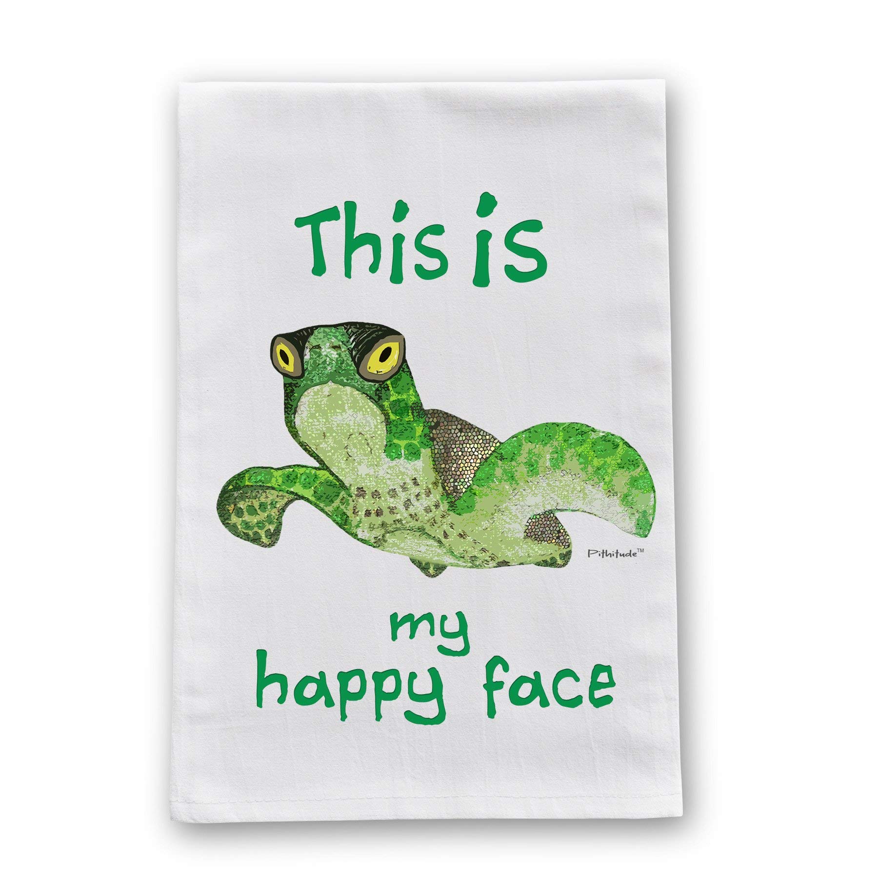 Happy Face Sea Turtle Flour Sack Cotton Dish Towel by Pithitude