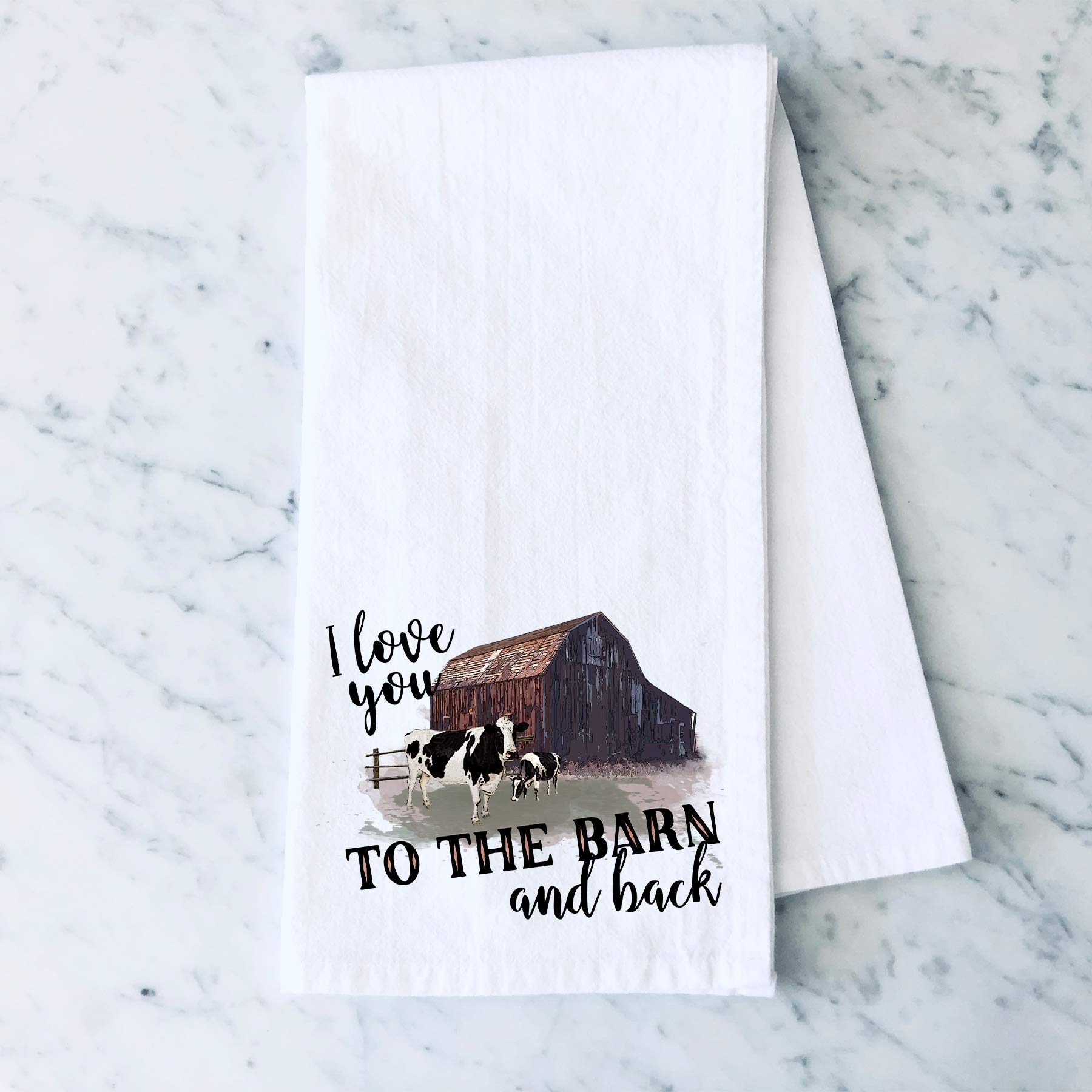 I Love you to the Barn and Back Rustic Cow Farm Flour Sack Cotton Tea Towel Kitchen Linen