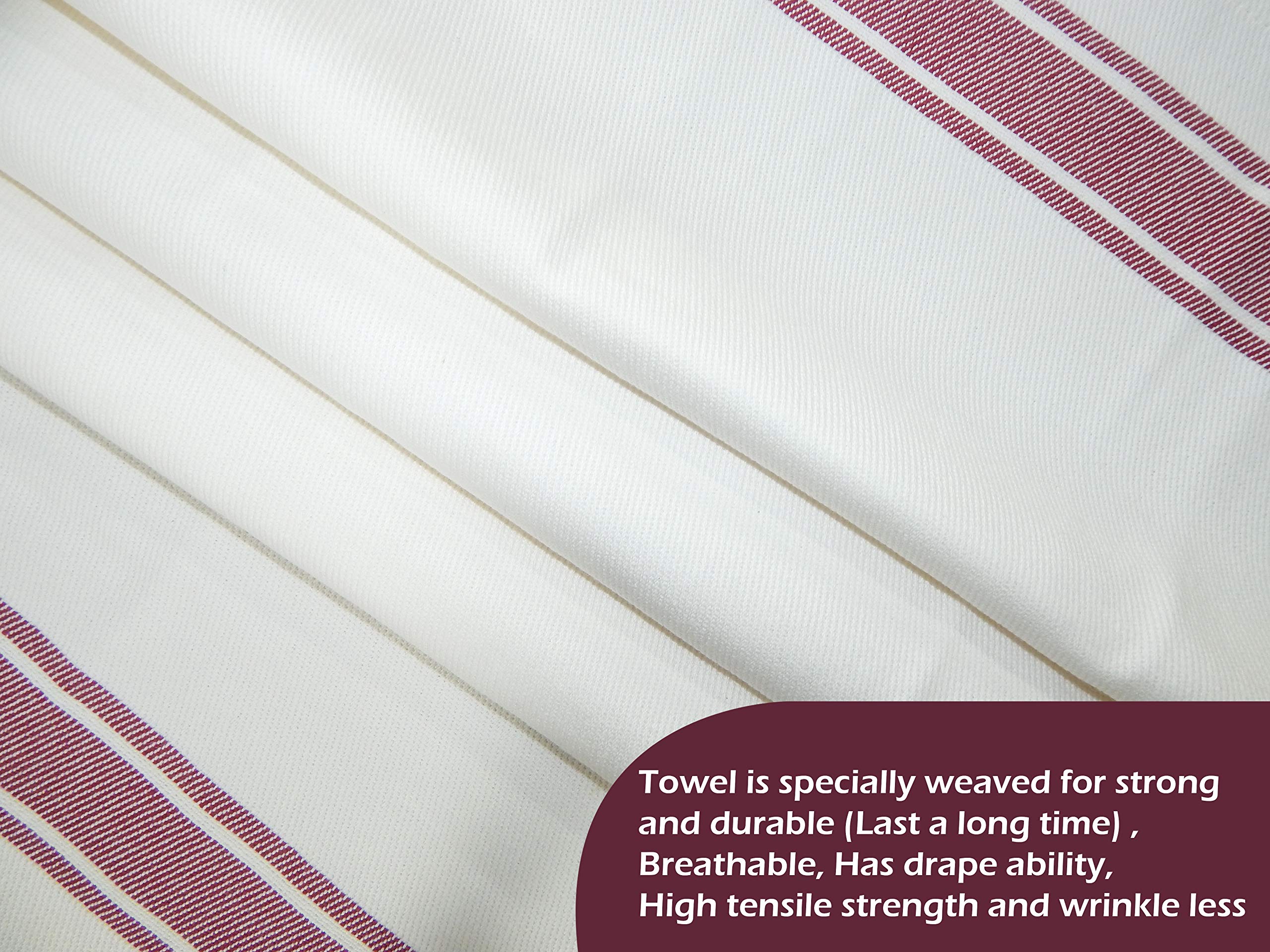 Tiny Break 100% Natural Cotton Kitchen Towel 17 x 27 Inch, 12 Pack, White with Red Stripe