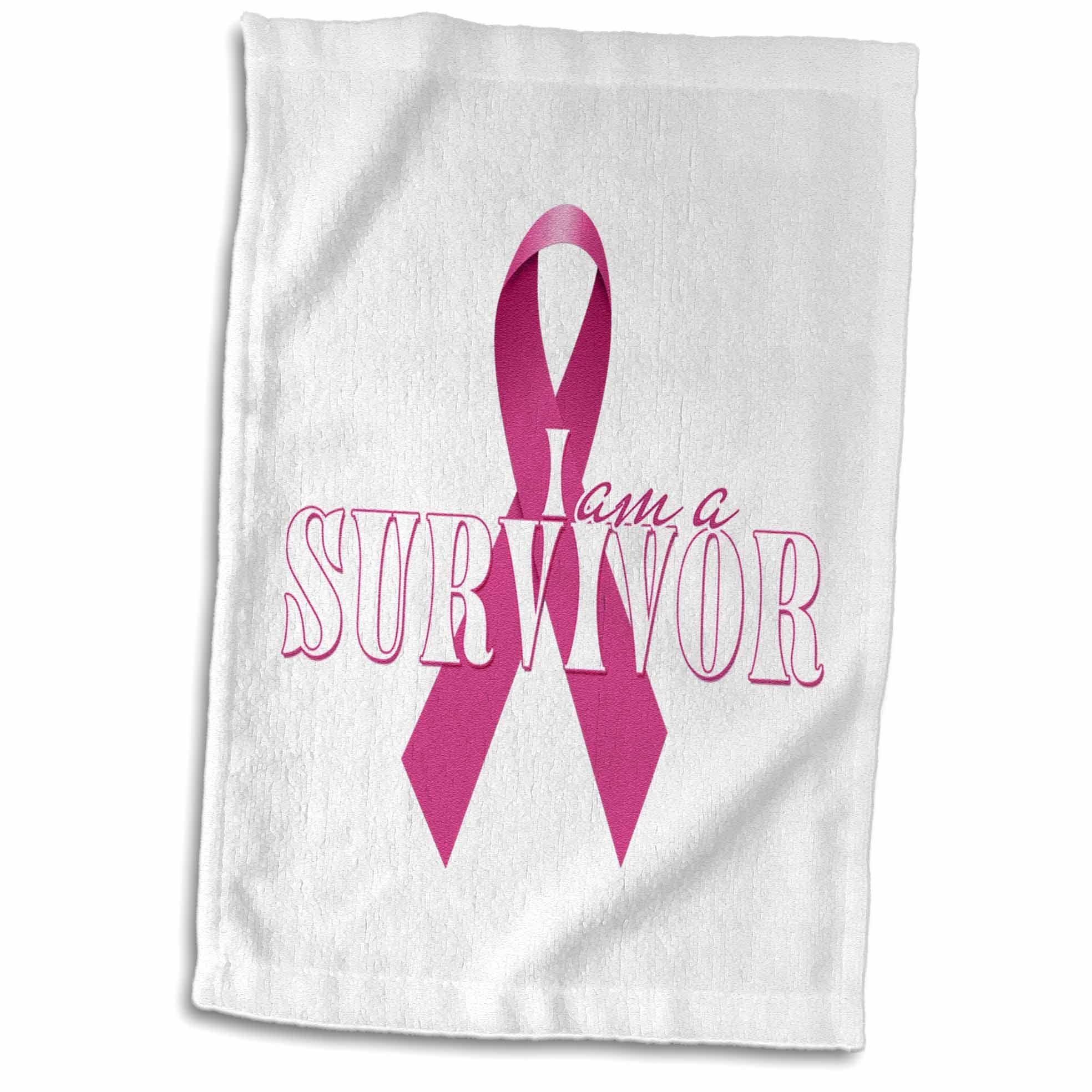 3D Rose I Am A Survivor Pink Ribbon Breast Cancer Awareness Hand Towel, 15" x 22"