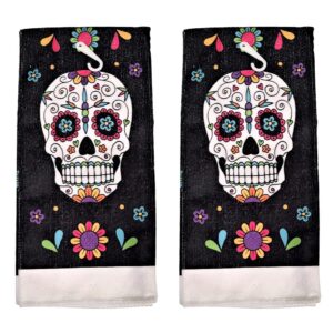 hand towel set 2 pack decorate your kitchen décor – home décor -bath towels kitchen linens (day of the dead sugar skulls)