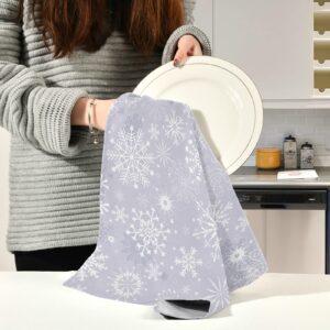 ALAZA Gray White Winter Snowflakes Christmas Decorative Kitchen Dish Towels Set of 4,Soft and Absorbent Kitchen Hand Towels Home Cleaning Towels Dishcloths,18 x 28 Inch