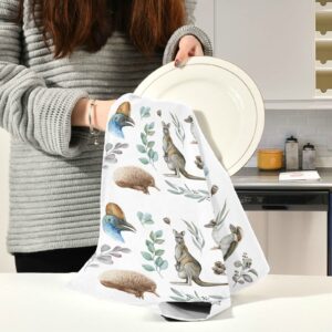 Australia Animal Bird Kitchen Towel Set Kangaroo Birds Dish Towel Set of 6 Tea Towels Large 28''x18'' Multi-Purpose Washing Cloth Home Decorative Lint-Free Dishcloths for Restaurant Household Use