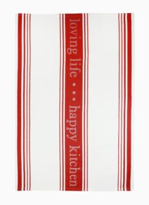 mukitchen loving life 100% cotton striped jacquard towel, 20 by 30-inches, pepper red